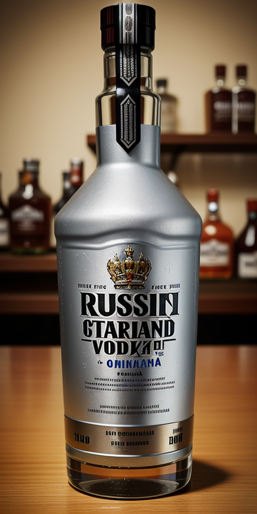 Elegant Bottle of Russit Stariand Vodka Displayed Against a Bar Background