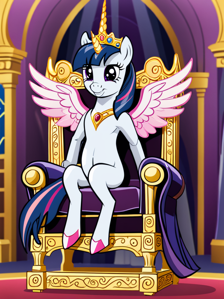 mlp pony alicorn twilight sparkel princess siting on the throne
