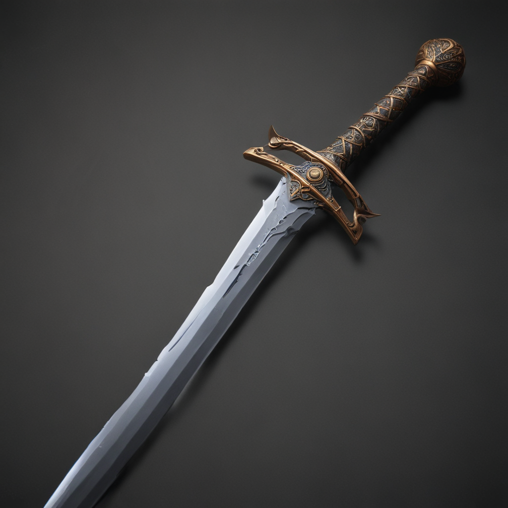 Exquisite Fantasy Sword with Intricate Design and Glimmering Blade Detail