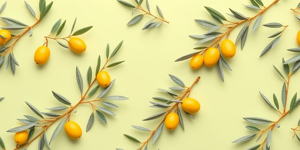 Create a seamless pattern of green olive branches with yellow olives on ...