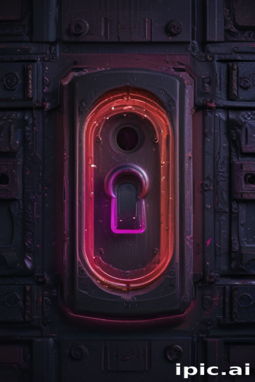 Futuristic Door Lock with Neon Glow in a Dark Environment