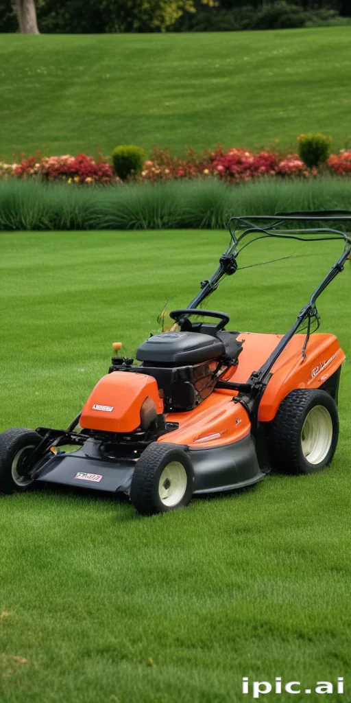 A Bright Orange Lawn Mower on a Lush Green Well-Manicured Lawn.