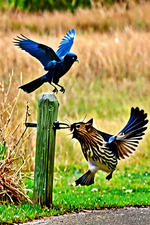 angry cat fight with bird