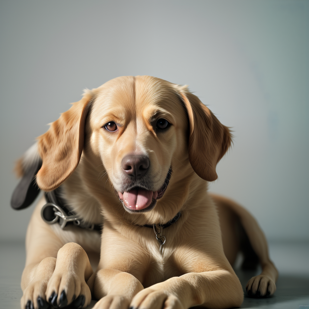 A Friendly Golden Labrador Relaxing Comfortably on a Soft Surface.