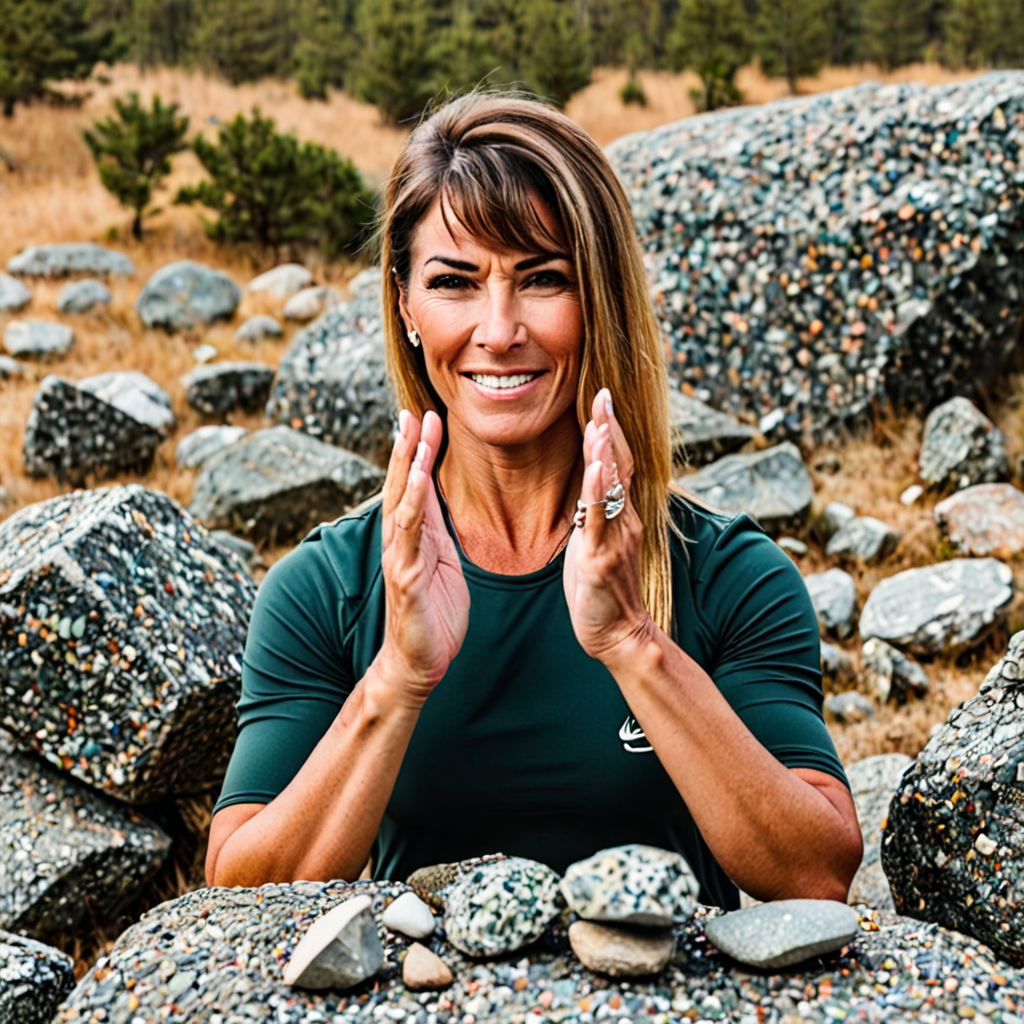 strong woman crushing rocks in her hands