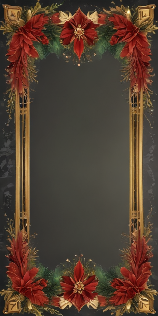 Elegant Holiday Frame Adorned with Red Poinsettias and Golden Accents