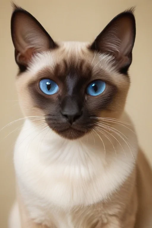 A Beautiful Siamese Cat with Striking Blue Eyes and Unique Features.