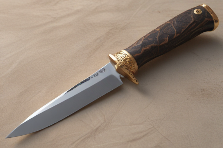A Beautifully Crafted Knife with Intricate Handle Design and Polished Blade