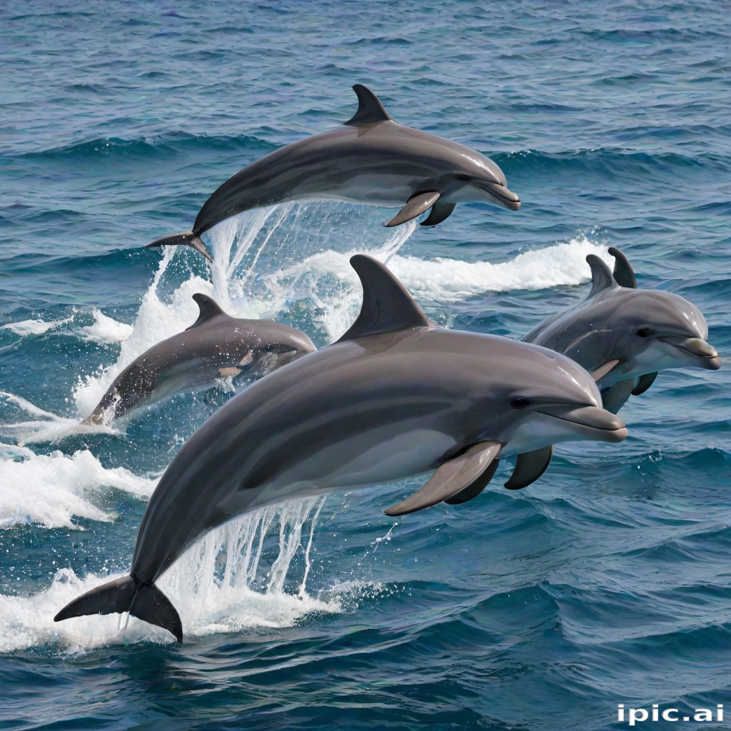 Playful Dolphins Joyfully Leaping Above the Sparkling Ocean Waves Together