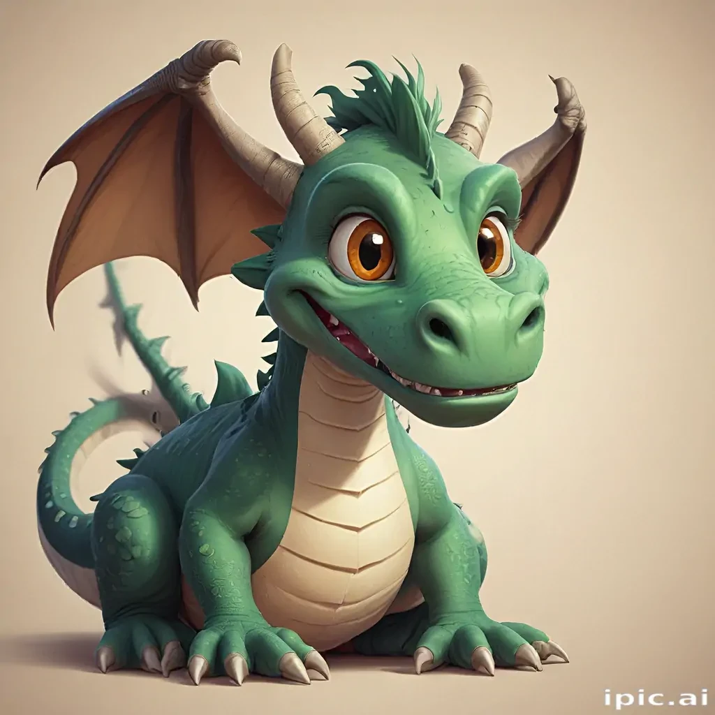 A Friendly Cartoon Dragon with Big Eyes and a Playful Smile.