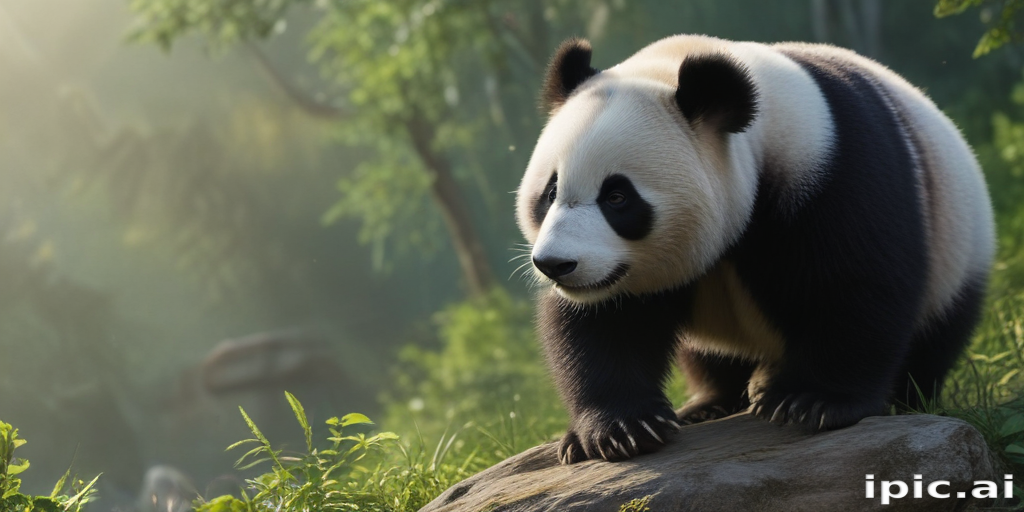 A Playful Giant Panda Exploring Its Natural Habitat in the Wild.