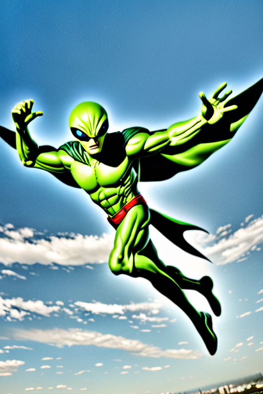 alien superhero flying