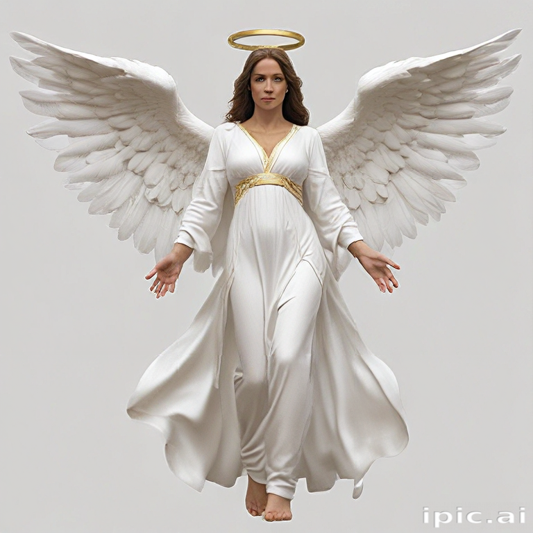 Majestic Angel Descending Gracefully with Radiant Wings and Halo