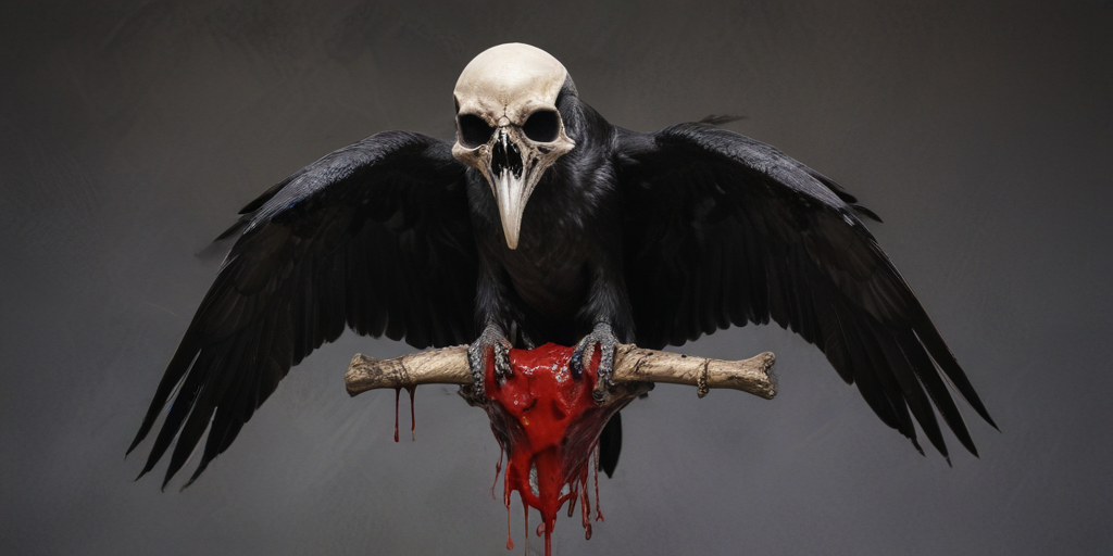 a two headed crow with skull and bone blood