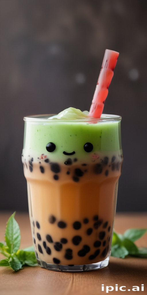 Deliciously Fun Bubble Tea with Colorful Toppings and a Happy Face