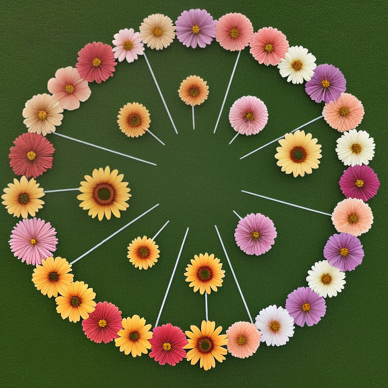 A Vibrant Circle of Colorful Flowers Arranged in a Radiant Pattern