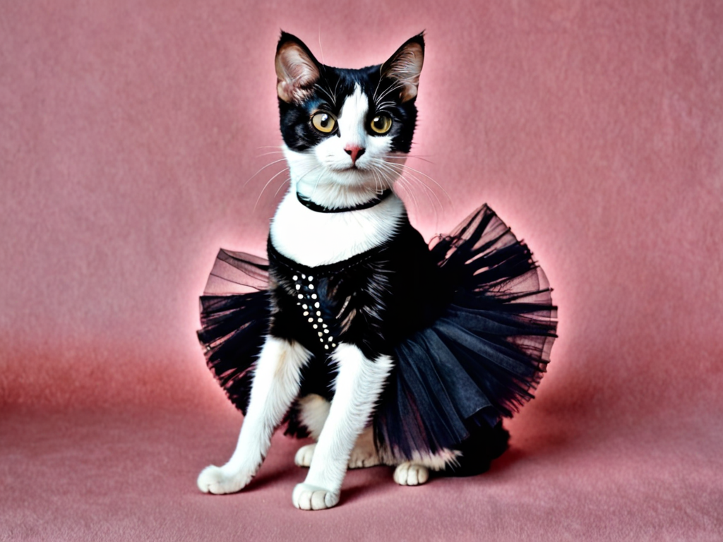 Rococo style Short haired Calico cat in a black tutu