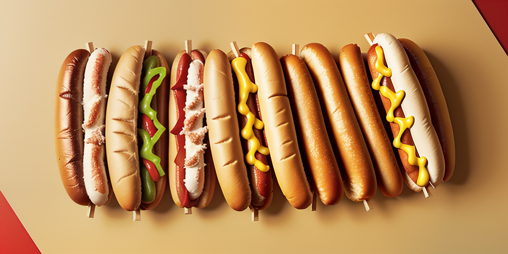 A Colorful Display of Delicious Hot Dogs with Various Toppings Arranged ...