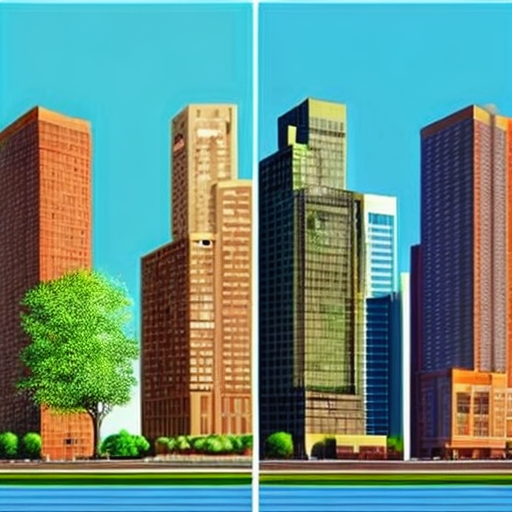 Create an image of 2 cartoon apartment buildings, one loves the band ...
