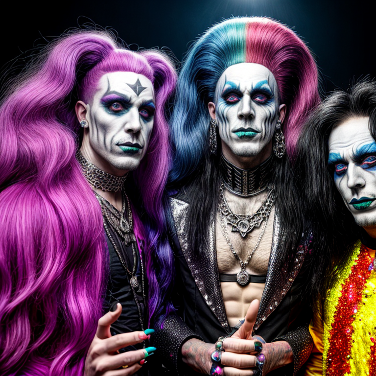 A black metal band conformed by colorful happy drag queens