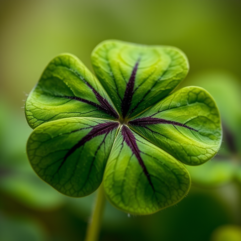 A Close-Up View of a Vibrant Green Four-Leaf Clover Leaf
