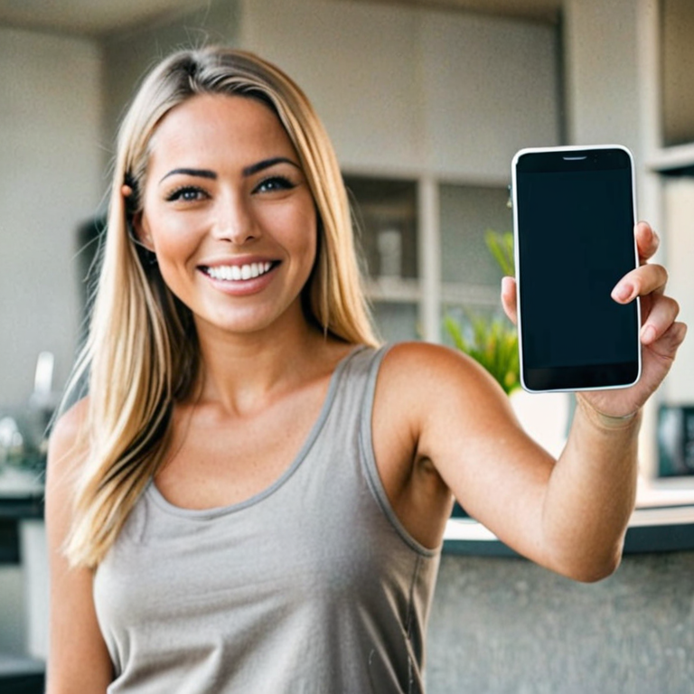 Happy person showing her cell phone