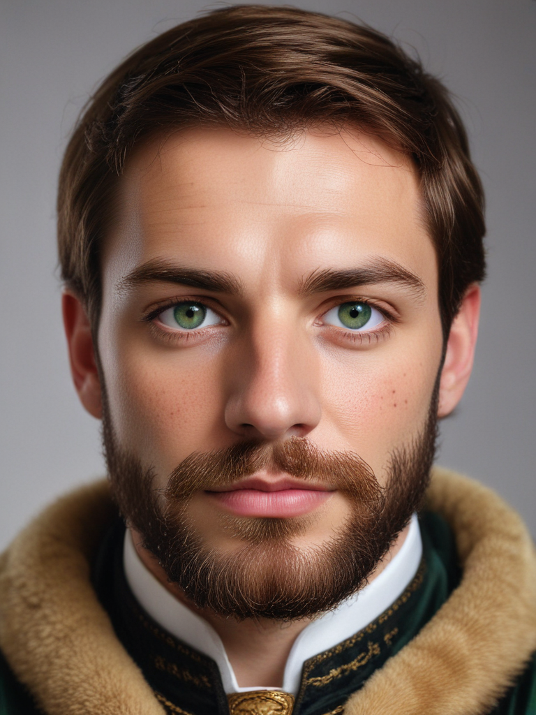 tudor duke with brown hair short beard green eyes colour portrait