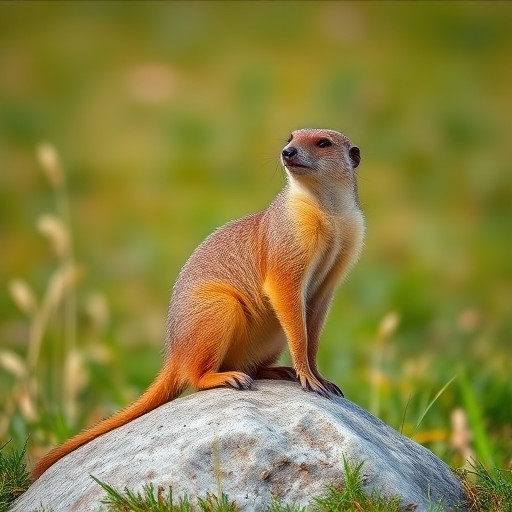 Mongoose sitting on a rock in a grassy field, captured with a DSLR ...