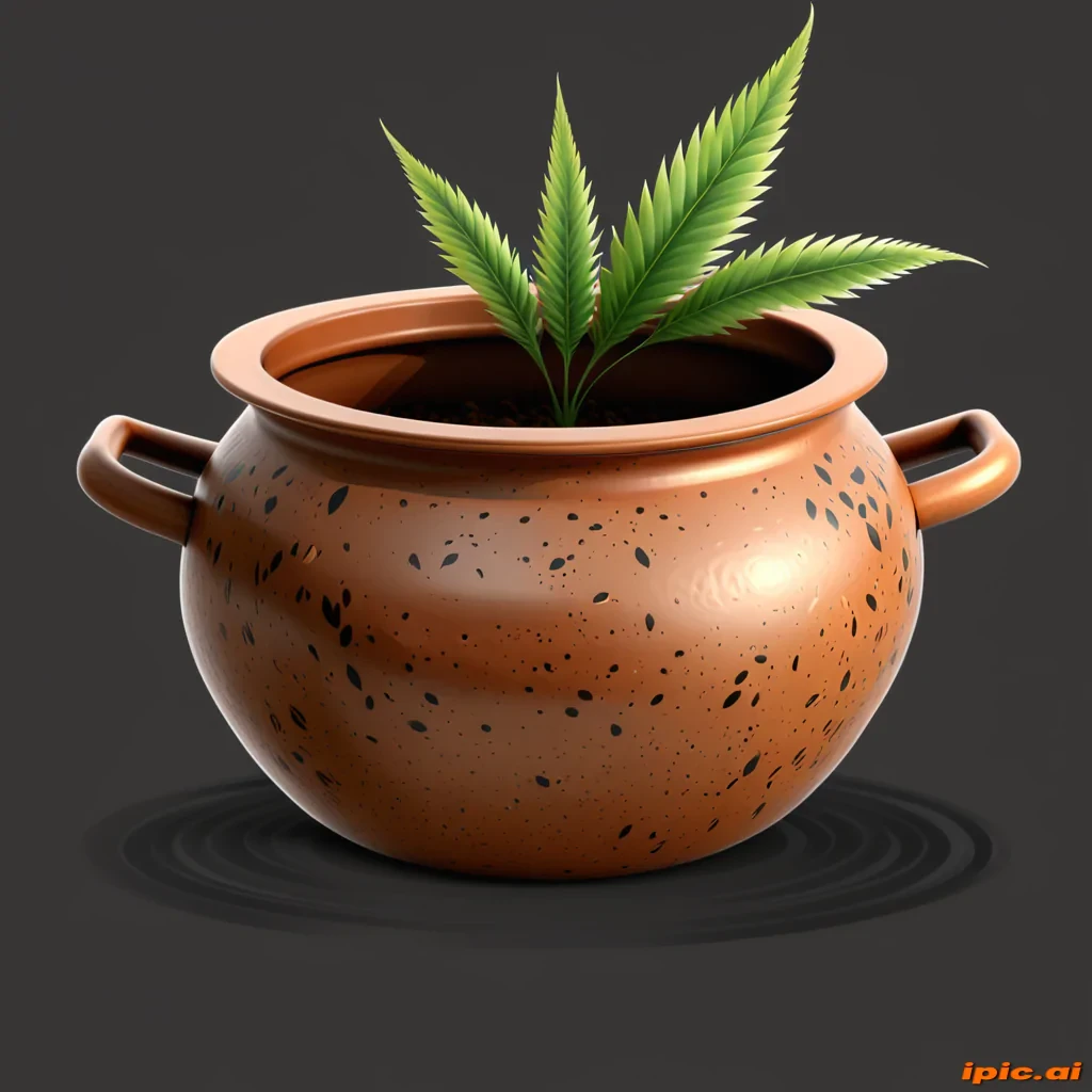 Beautifully Crafted Pot with Lush Green Plant Against a Dark Background