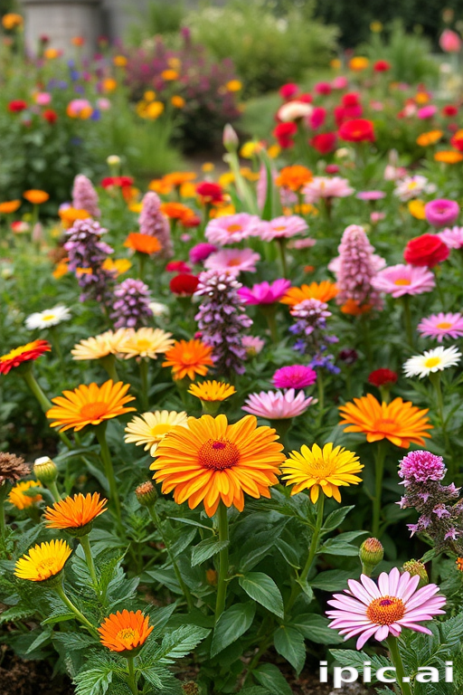 A Vibrant Display of Colorful Flowers Blooming in a Beautiful Garden.