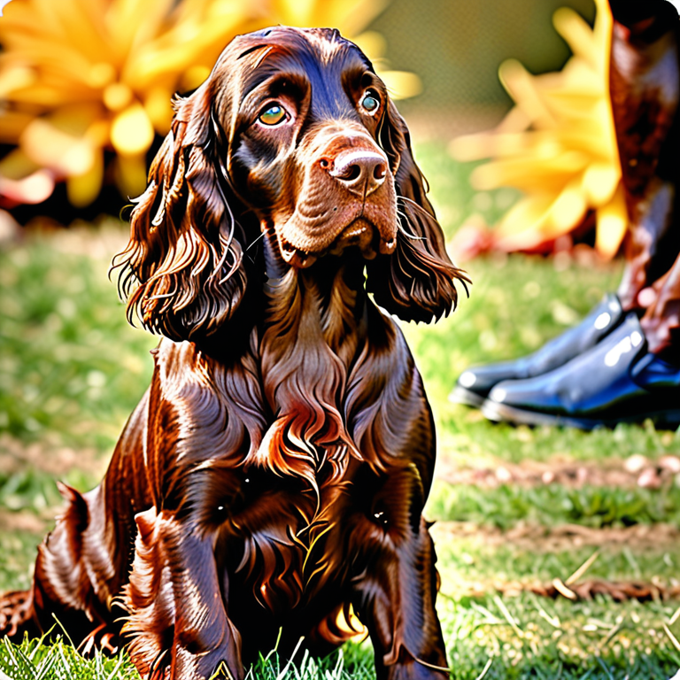 A Beautiful Brown Dog Sitting Gracefully in a Lush Green Field.