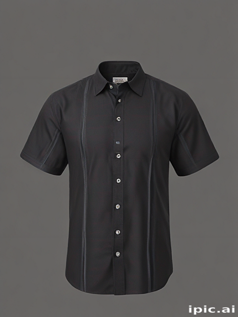 Stylish Black Short-Sleeve Button-Up Shirt with Subtle Detailing and ...