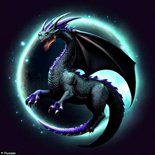 A dragon like entity with pitch black scales and a grim look on its face