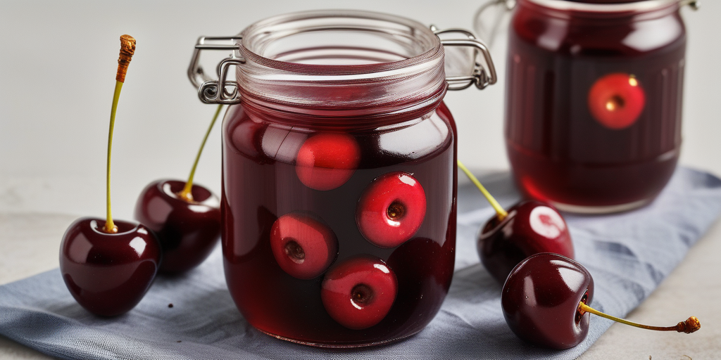 Delicious Homemade Cherry Preserves in Glass Jars with Fresh Cherries