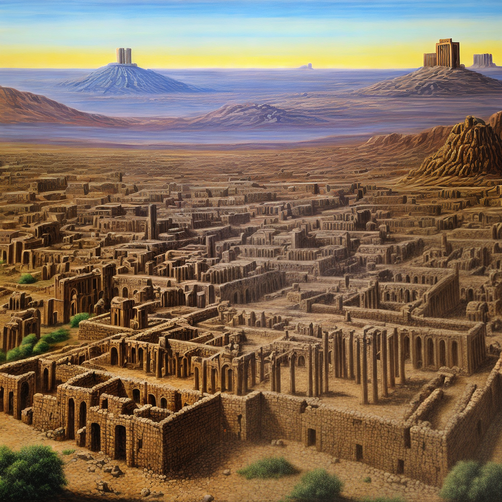 oil painting of Enoch (ancient hebrew City built by Cain) from bible