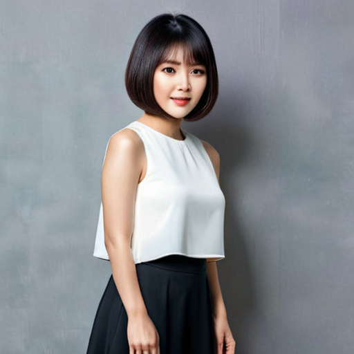 asian, full body, bob cut hair, realistic
