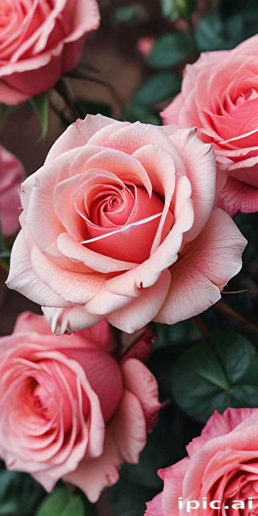 A Beautiful Bouquet of Soft Pink Roses in Full Bloom Outdoors