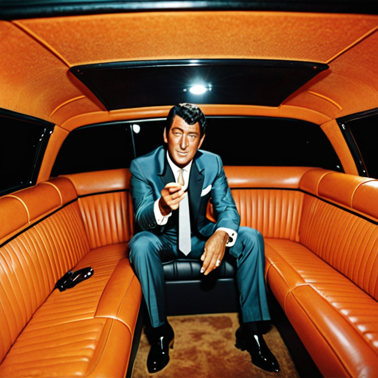 Dean Martin sitting in the back of a limousine looking at the floor his ...