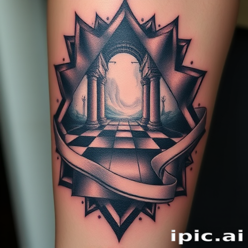 Intricate Tattoo Design Featuring an Archway and Checkerboard Pathway