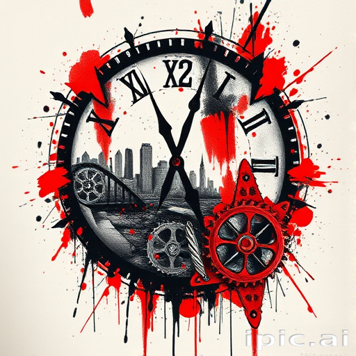 Urban Clock Design with Red Splashes and Mechanical Elements ...