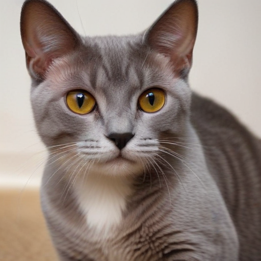 Adorable Grey Cat with Striking Yellow Eyes and a Playful Expression