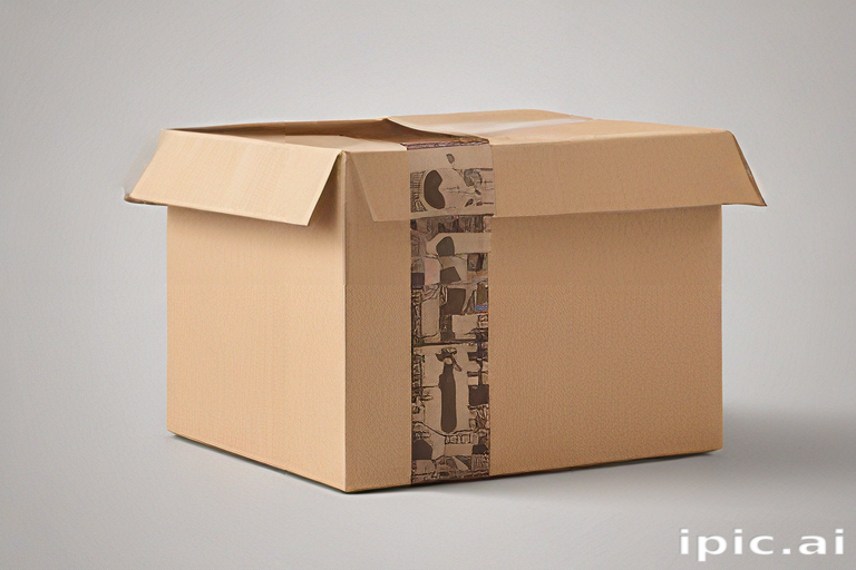Brown Cardboard Box with Decorative Tape on a Neutral Background