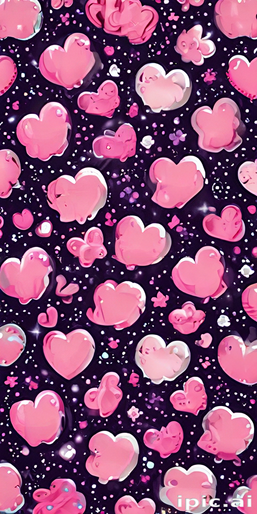 Colorful Pink Hearts Floating on a Dark Starry Background Design