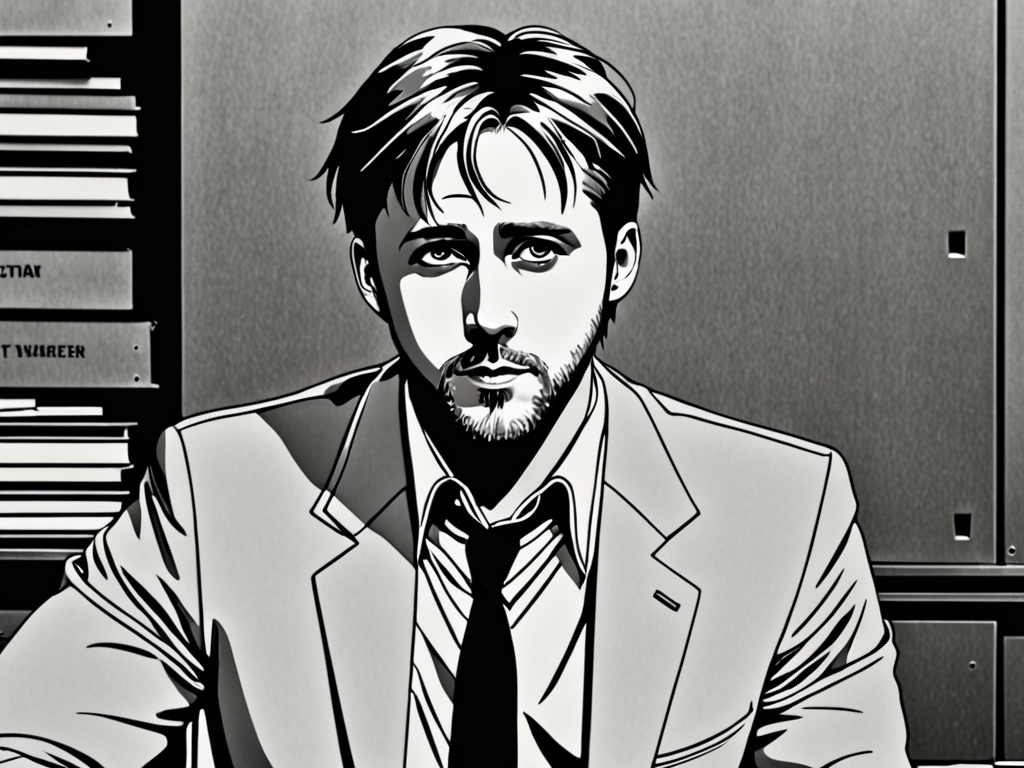 ryan gosling, manga, anime, 2d, ghost in a shell, death note, black and ...
