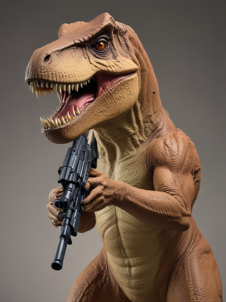 modern military t rex holding gun