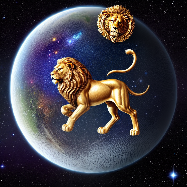 A LEO ZODIAC SIGN LION WITH ROARING AT GALAXY