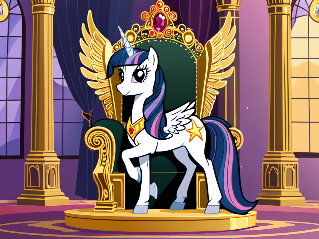 mlp pony alicorn twilight sparkel princess siting on the throne