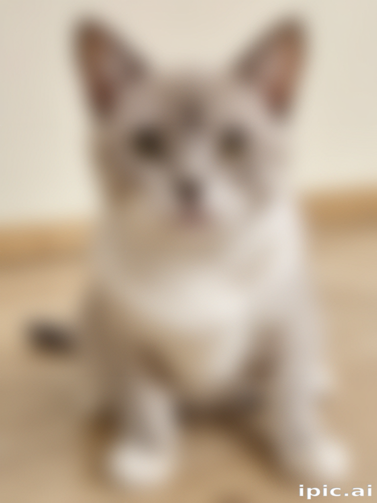 A Cute Fuzzy Cat Sitting Calmly on the Floor in Soft Light.