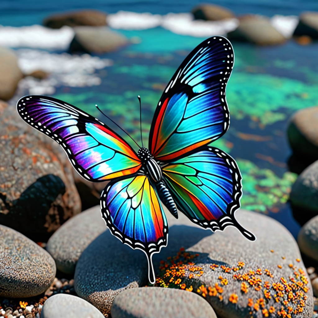 A holographic butterfly with wings that change color, symbolizing ...