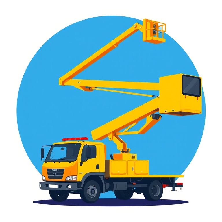 Create a high-resolution illustration of a yellow cherry picker truck ...